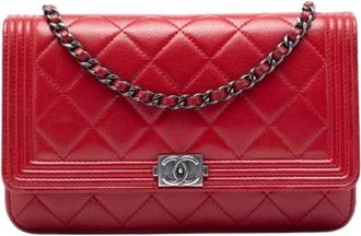 Chanel Pre-owned Portefeuille Sac &agrave; Cha&icirc;ne Boy - Femme - Pre-owned - Rouge - Taille: ONE Size