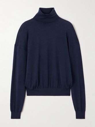 Saint Laurent Rollkragenpullover Aus Einer Mischung Aus Wolle, Kaschmir Und Seide - Blau
