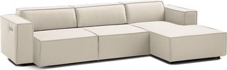 Studio Copenhagen home24 Ecksofa mit Longchair Wei&szlig;/Altwei&szlig; Webstoff Osta 294cm Longchair davorstehend rechts Sitztiefenverstellung Modern