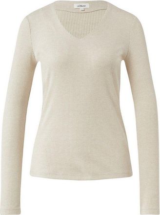 s.Oliver Langarmshirt T-Shirt Geripptes Longsleeve mit V-Ausschnitt