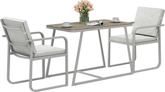 OUTSUNNY Sitzgruppe 3-teilig Essgruppe Glastisch f&uuml;r 2 Personen mit 2 St&uuml;hlen Sitzkissen K&uuml;chentisch-Set mit Esstisch Esszimmergruppe Gartenm&ouml;bel Balkonm&ouml;bel f