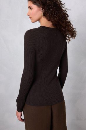 Next Strickpullover Gerippter Henley-Pullover aus 100 % Merinowolle (1-tlg)