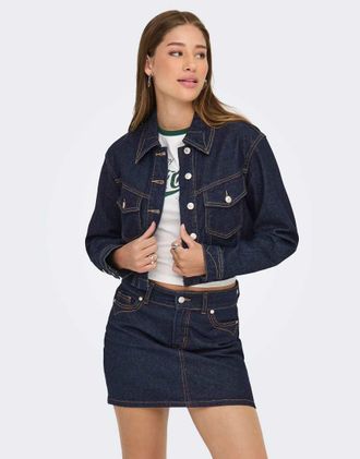 Only veste en jean bleu fonc&eacute;
