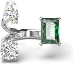 Swarovski Bague ouverte Mesmera agrémentée de cristaux incolores et vert de formes variées, en métal rhodié