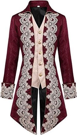 Generic Veste Steampunk Homme Grande Taille- Manteau M&eacute;Di&eacute;Val Brod&eacute;-Blouson Gothique Homme Smoking Victorien Renaissance Halloween Costume De Sc&egrave;Ne Cosplay R&eacute;