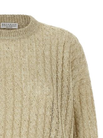 Brunello Cucinelli Cable-Knit Sequin Sweater - Beige