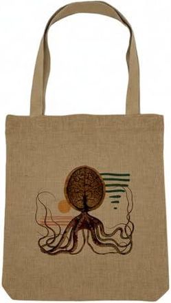 Fabulous Sac Shopping Tote Bag Aspect Lin - Pieuvre Coquille de Noix Collage Art Surr&eacute;alisme Grotesque - Sac de Courses Toile Epaisse 360g Beige Naturel Cabas 