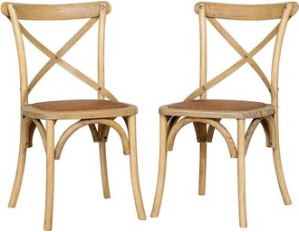 Biscottini International Set mit 2 Esszimmerstühlen aus Massivholz - Küchen- und Wohnzimmerstühle aus Rattan - Stühle für außen und innen - Rustica Cross - gepolsterte Sitzflä