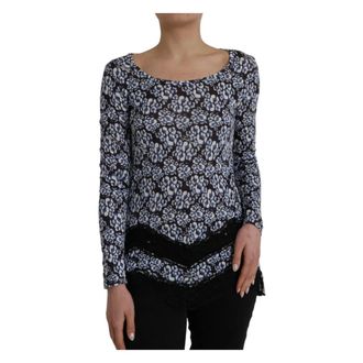 Just Cavalli Blauer Blumen Spitze Langarm Top - - Blouses & Shirts - Damen - Blau - XL