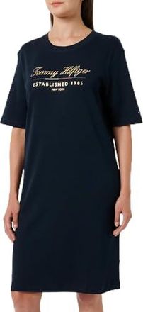 Tommy Hilfiger Robe T-Shirt Femme Script Graphic Dress Manches Courtes, Bleu (Desert Sky), S