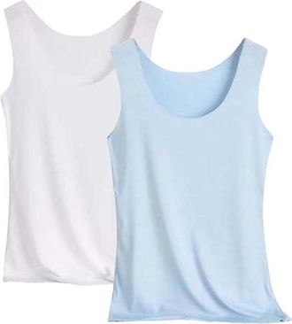 Generico Lot de 2 débardeurs dété respirants sans coutures pour femme - Sous-vêtements basiques sans manches - Grandes tailles - T-shirt fonctionnel pour le yo