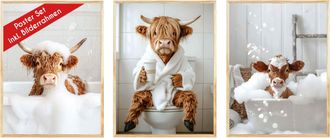 Wackadoo Poster Set Wellness Kuh 3er Set inklusive Bilderrahmen 21x30 cm DIN A4 Poster Bilderset mit rahmen picture frame Bilder Set Italienisches Holz