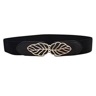 Generic Ceinture &eacute;Lastique Femme - Ceinture Large &Eacute;lastique pour Femmes Boucle Feuilles D&eacute;corative Tunique Robe Pull Manteau Taille Confortable