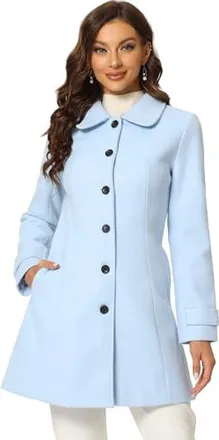Allegra K Femmes Manteau Long Hiver Col Claudine Bleu clair solide M