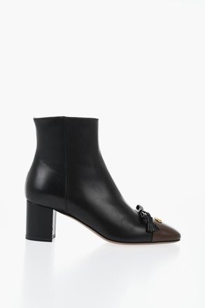 Valentino Stiefeletten Aus Leder Mit Kontrastierender Spitze Und Innenliegendem Rei&szlig;verschluss 6cm Absatz Valentino