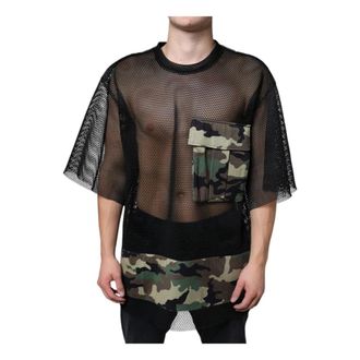 Dolce & Gabbana Schwarzes Camouflage-Mesh-T-Shirt - - Tops - Herren - Schwarzk - XL