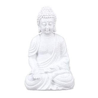Relaxdays Buddha Figur, Polyresin, wetterfest & frostsicher, Gartendeko, HxBxT: 30x19,5x12 cm, Indoor & Outdoor, wei&szlig;