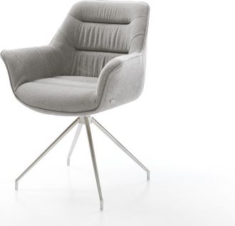 DELIFE Esszimmerstuhl Kaira-Flex Strukturstoff Soft Grau Kreuzgestell konisch Edelstahl, Esszimmerst&uuml;hle