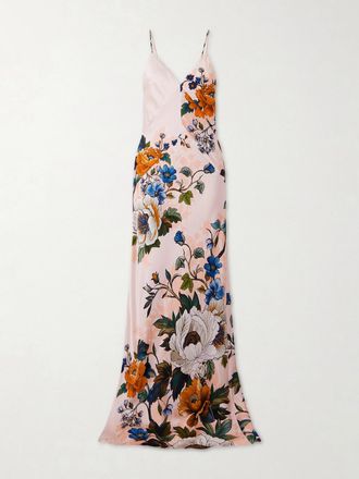 Borgo De Nor Olive Maxikleid Aus Gl&auml;nzendem Cr&ecirc;pe Mit Blumenprint - Pink