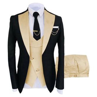 Generic Costume 3 pièces pour homme - Coupe ajustée - Élégant smoking pour mariage, bal de fin dannée, costume formel daffaires - Gilet et pantalon, kaki, XXS