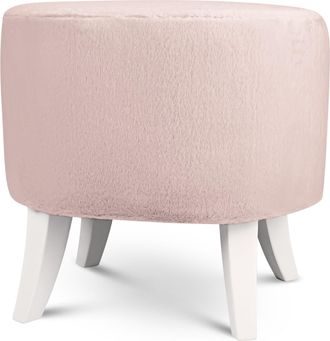 MG Design Ovaler Kunstfell-Hocker 42 x 52 cm in Rosa mit Holzbeinen - Gepolsterter Fu&szlig;hocker f&uuml;r Wohnzimmer oder Schlafzimmer