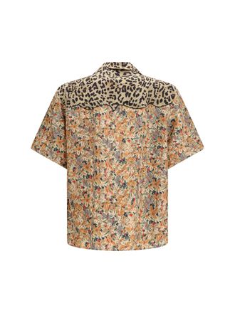 Valentino Mens Short-Sleeve Floral And Leopard Print Shirt Silk