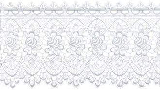 Plauener Spitze Gardine - Scheibengardine für Stangendurchzug, hochwertige Stickerei - Guipure Spitze - Höhe 32 cm, Breite 144 cm, Farbe Weiß - Plauener Spitze - Dire