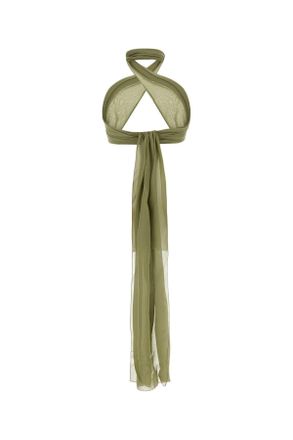 Ami Womens Sage Green Silk Crop-Top Olive Exterior: Maglie Sweater