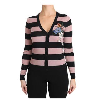 Dolce & Gabbana Femme, Pulls, Rose, Taille: 32 FR Cardigan Pull en Cachemire Rose Floral