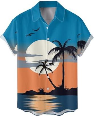 Generic Chemises hawa&iuml;ennes amusantes pour homme - Graphique tendance - Manches courtes - Boutonn&eacute;e - Pour l&eacute;t&eacute; - Palmier hawa&iuml;en - Revers - Plage des Cara&iuml;be