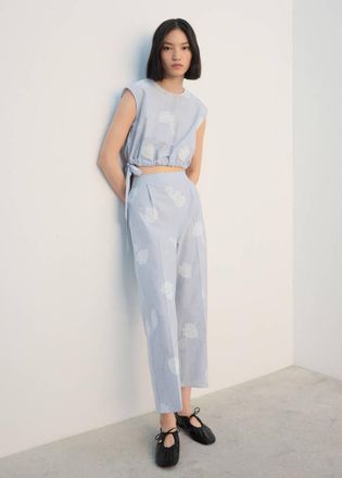 Mango Top brod&eacute; &agrave; rayures bleu - Femme - XS - MANGO