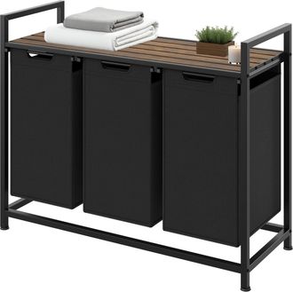 TecTake W&auml;schekorb mit Deckel, W&auml;schekorb 3 F&auml;cher, W&auml;schesortierer W&auml;scheschrank f&uuml;r Schmutzw&auml;sche, W&auml;schesammler mit Deckel, W&auml;schebox, W&auml;schesack, Laundry 