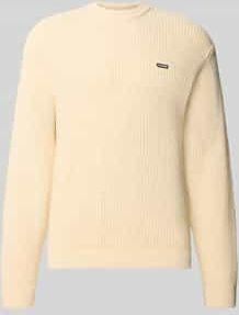 Review Regular Fit Strickpullover aus Baumwoll-Mix mit Label-Patch