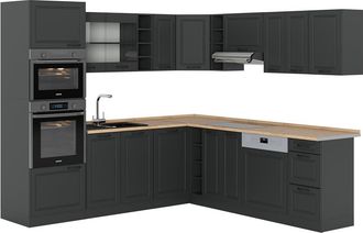 Vicco Eckküche R-Line, Anthrazit Landhaus/Anthrazit, 237 x 60 cm ohne Arbeitsplatte