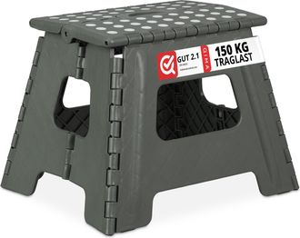 Relaxdays Klapphocker faltbar, Camping Hocker, Kinder Badhocker, bis 150 kg, Kunststoff, HBT: 30 x 37 x 29 cm, hellgrau