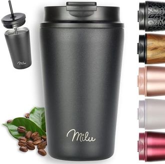 Milu Mug Isotherme 400ml - Thermo Café étanche en acier inoxydable, Tasse thermique sans BPA, 100% anti-fuite(black, 400ml)