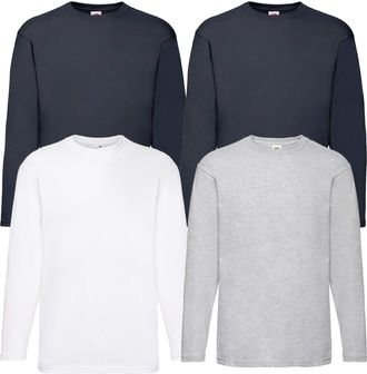 Fruit Of The Loom 4 T Shirt Longsleeve M L XL XXL Langarm Verschiedene Farbsets ausw&auml;hlbar (2XL, 2Navy1Weiss1Grau)
