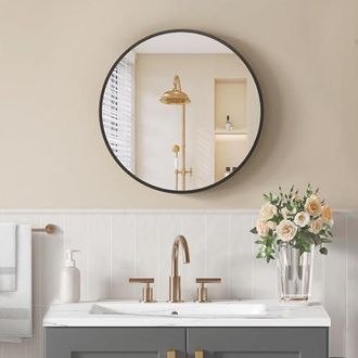 Songmics 61 cm d Spiegel rund, runder Spiegel, Wandspiegel, Metallrahmen, einfache Montage, modern, für Bad, Wohnzimmer, Schlafzimmer, Flur, Eingangsbereich, t