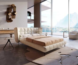 DELIFE Polsterbettgestell Capujo 140x200 cm Bouclé Creme-Weiß, Polsterbetten