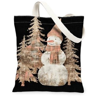 Generic Sacs fourre-tout en toile motif bonhomme de neige dhiver, sacs d&eacute;picerie r&eacute;utilisables, vintage l&eacute;gers et lavables, bandouli&egrave;re C, noir, 13x15 Inch