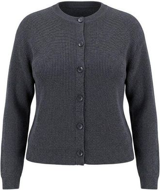 Ulla Popken Strickjacke Strickjacke Rundhals Ballon-Langarm