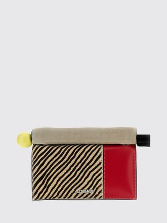 Jacquemus Rond Carr&eacute; Clutch aus Ponyfell mit Animal-Print und Metallic-Logo
