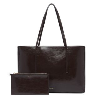 Calvin Klein Handtasche Calvin Klein Foil Logo Glossy Tote W/ Pouch LV04F3537G Braun