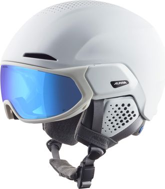 Alpina Alto Q-LITE - sicherer, sto&szlig;absorbierender & individuell anpassbarer Skihelm f&uuml;r Erwachsene, mit kontrastverst&auml;rkendem Visier - White matt (Blue revo)