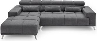Möbelando Wohnlandschaft >Starlett< in anthrazit, Ottomane Links, elektrische Sitztiefenverstellung, Metallfüße schwarz, Nosagunterfederung, Bonellfederkern, in