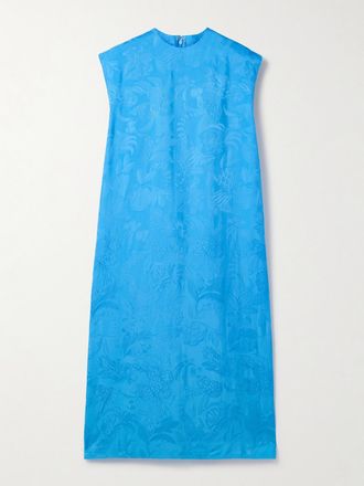 Balenciaga Midikleid Aus Glänzendem Jacquard - Blau