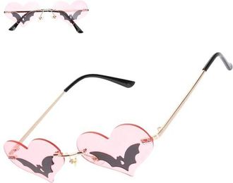 BESTONZON GALPADA Lunettes de Soleil sans Monture de Coeur Verres Roses Monture Dor&eacute;e Unisexe Lunettes de F&ecirc;te Amusantes pour Femmes et Hommes Accessoire Disco 