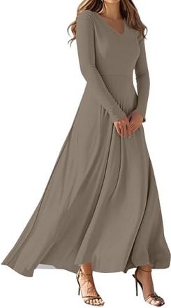 Generic Robes pour femme - Manches longues - D&eacute;contract&eacute;e - Col en V - Couleur unie - Robe longue d&eacute;t&eacute; pour femme - Longueur genou - Fleurs, vert, XXL