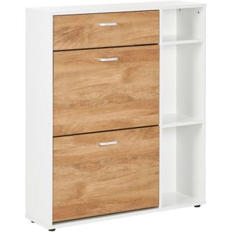 Beliani Beliani - Schuhschrank Hellbraun u. Weiß Faserplatte Holzoptik Halbhoch mit 2 Klapptüren Regal Schublade Skandi Flur Eingangsbereich Ankleide