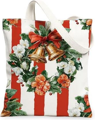 Generic Sacs fourre-tout en toile &agrave; motif floral - R&eacute;utilisables - Vintage - L&eacute;ger - Lavable - Pour le shopping, la plage, le pique-nique - 33 x 38 cm